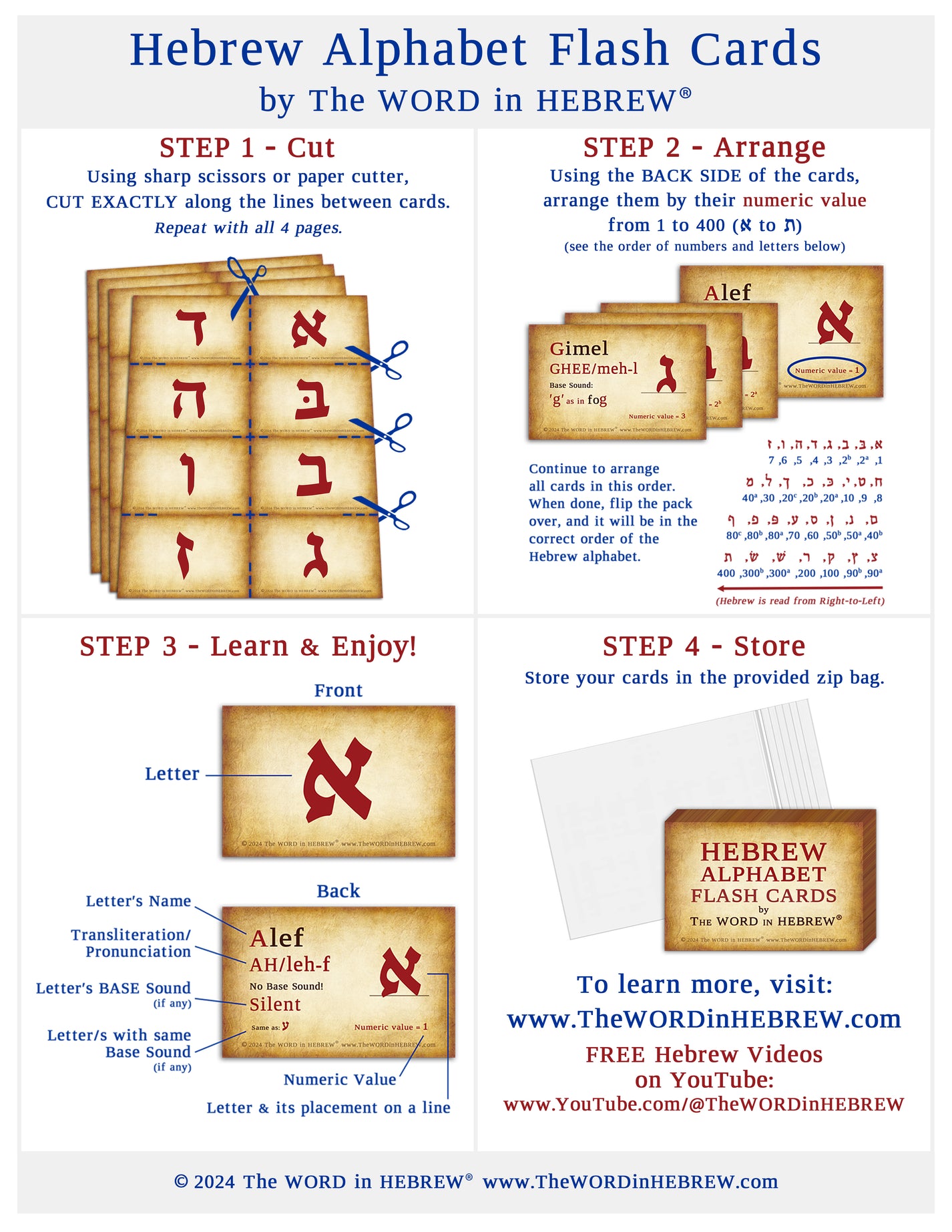 Hebrew Alphabet FLASH CARDS – The WORD in HEBREW