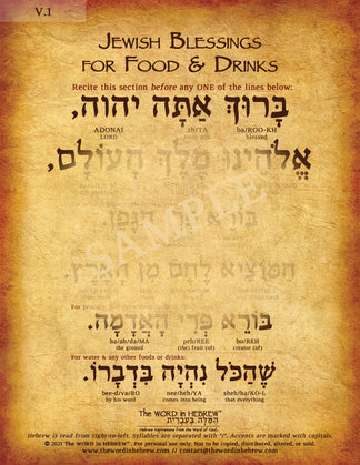 Jewish Blessings for Food & Drinks in Hebrew - Print – The WORD in HEBREW