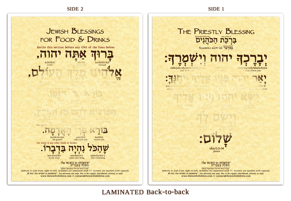 Shabbat Blessings in Hebrew - LAMINATED BUNDLE (9"x11.5", ECO) - Print ...